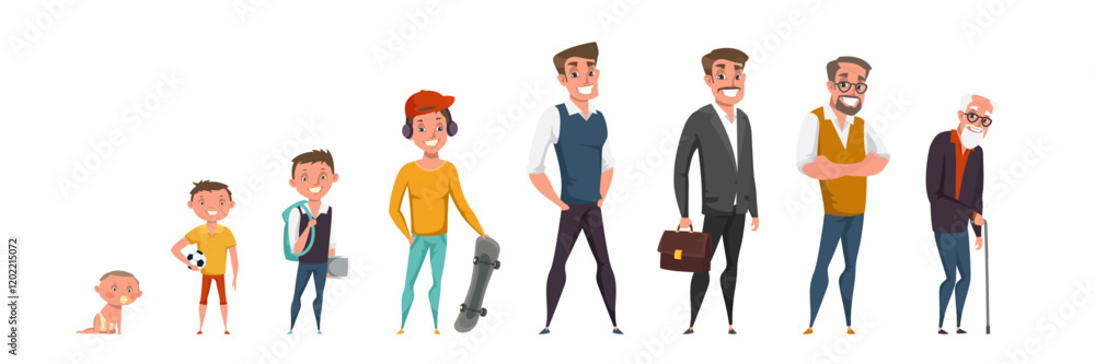 Man life cycle, stages flat vector illustration. Cartoon male ...