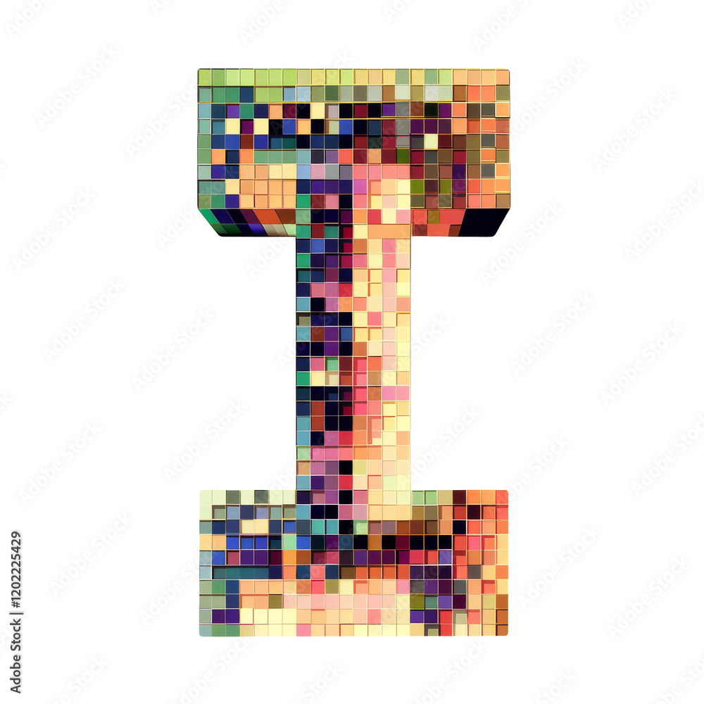 Letter I digital pixel font, voxel font 8-bit pixel art, isolated white ...
