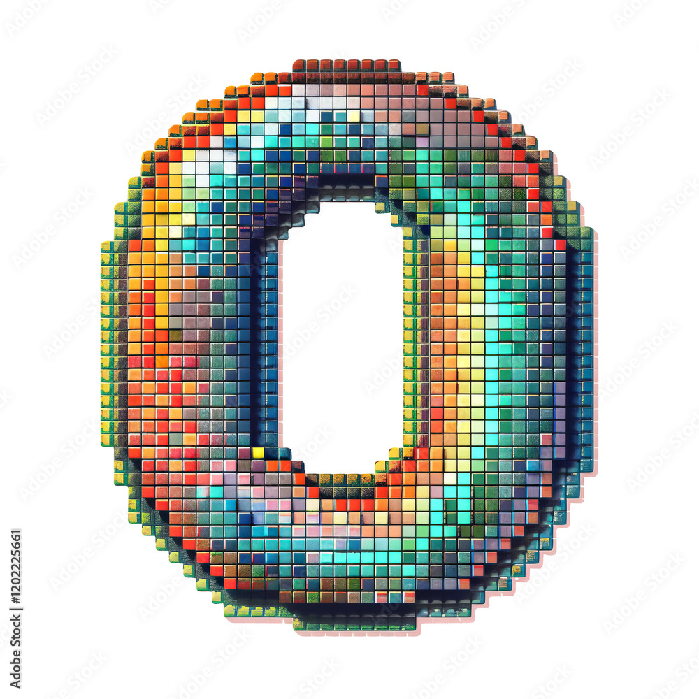 Letter O digital pixel font, voxel font 8-bit pixel art, isolated white ...