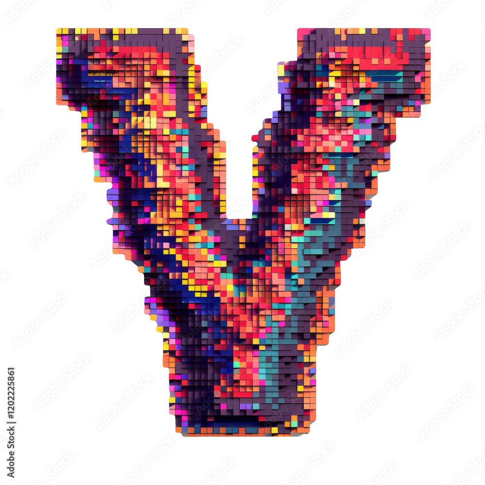 Letter V digital pixel font, voxel font 8-bit pixel art, isolated white ...