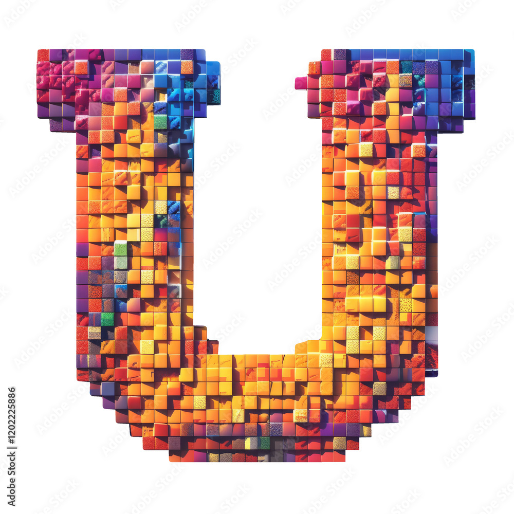 Letter U digital pixel font, voxel font 8-bit pixel art, isolated white ...