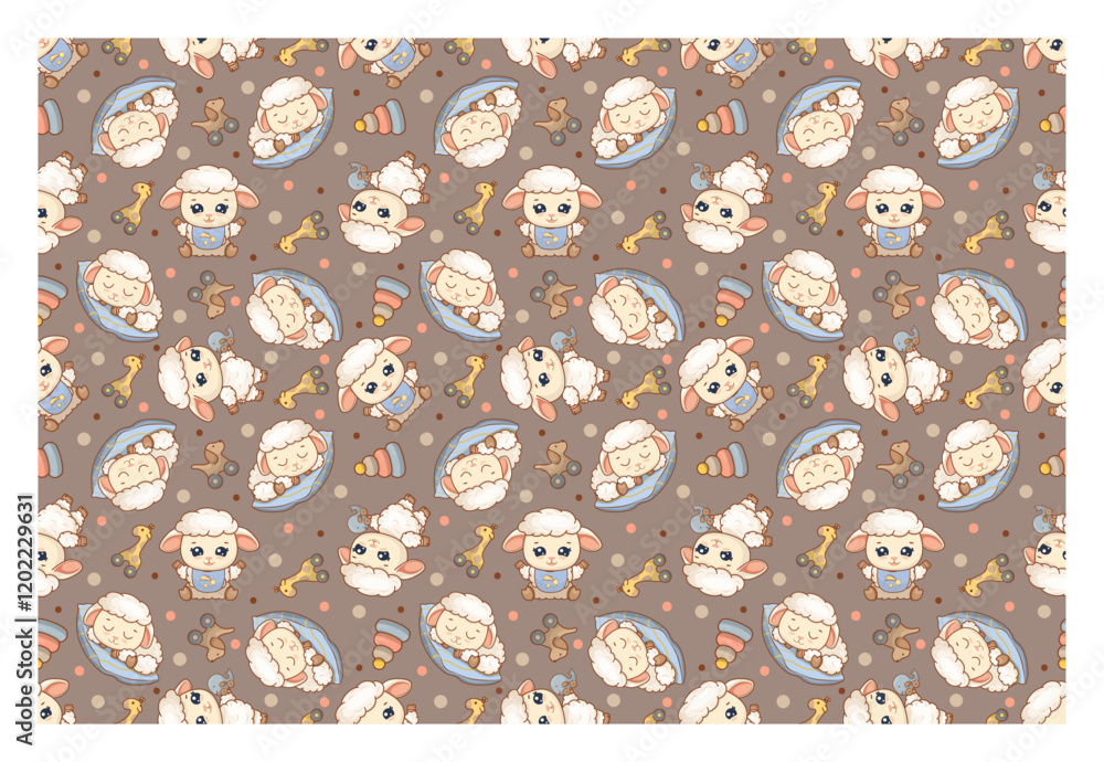 Cute vector sheep. Seamless pattern on dark background. Baby background ...