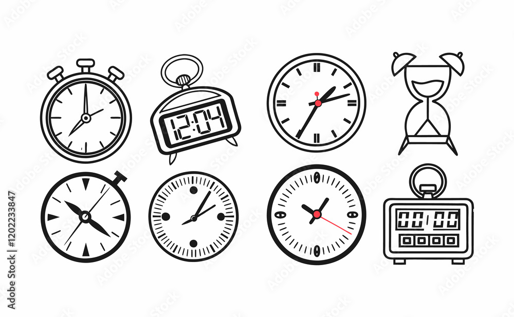 This graphic features a collection of simple line art illustrations ...