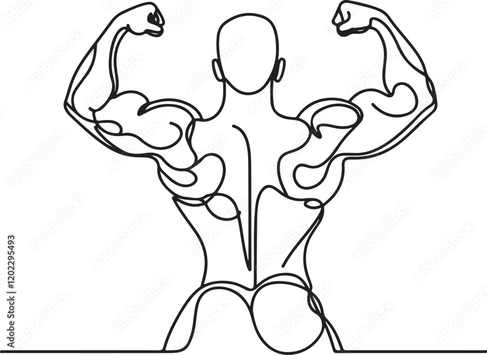 Minimal Vector Art of Bodybuilder in Power Pose - Line Drawing Stock ...