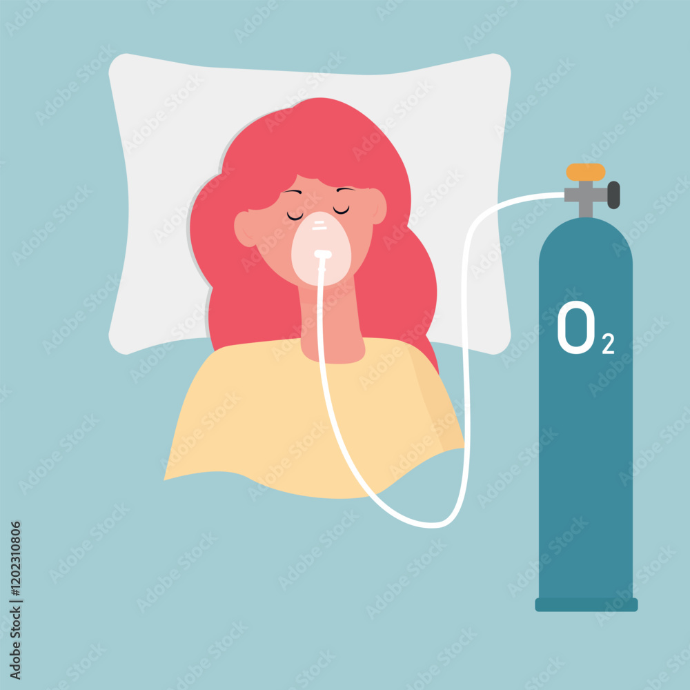 Patient girl with oxygen cylinder .Therapy in flat design. Stock Vector ...