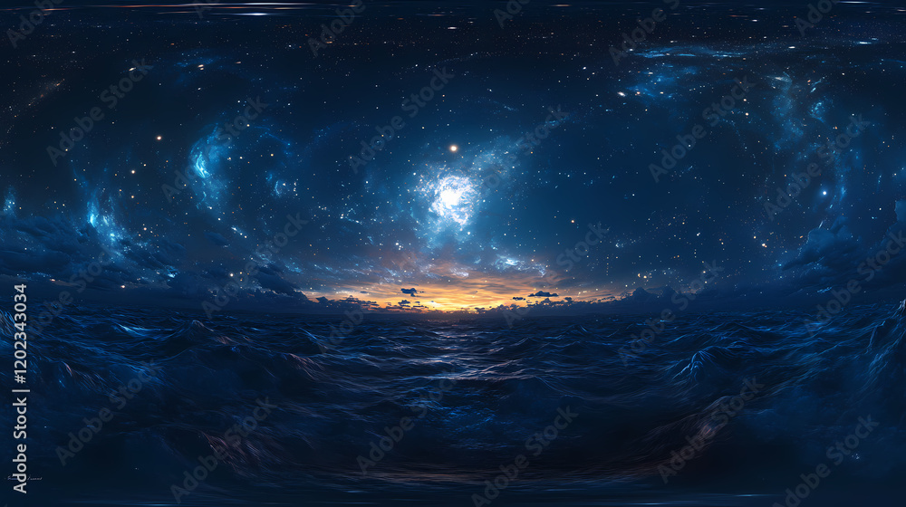degree panoramic view of a starry night sky with equirectangular ...