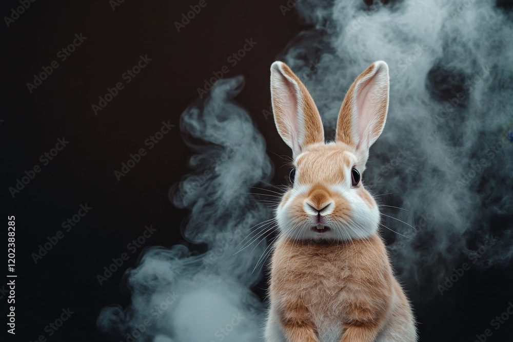 Bunny in Smoke - Adorable brown bunny rabbit sits in a cloud of smoke ...