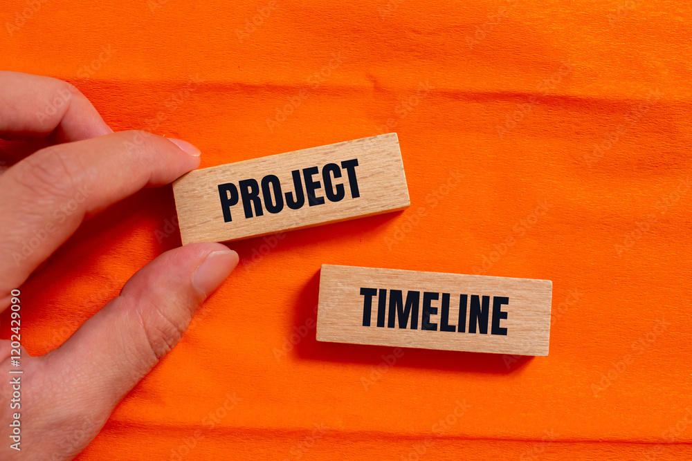 Project timeline message written on wooden blocks with orange ...