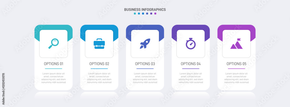 Horizontal progress bar featuring 5 arrow-shaped elements, symbolizing ...