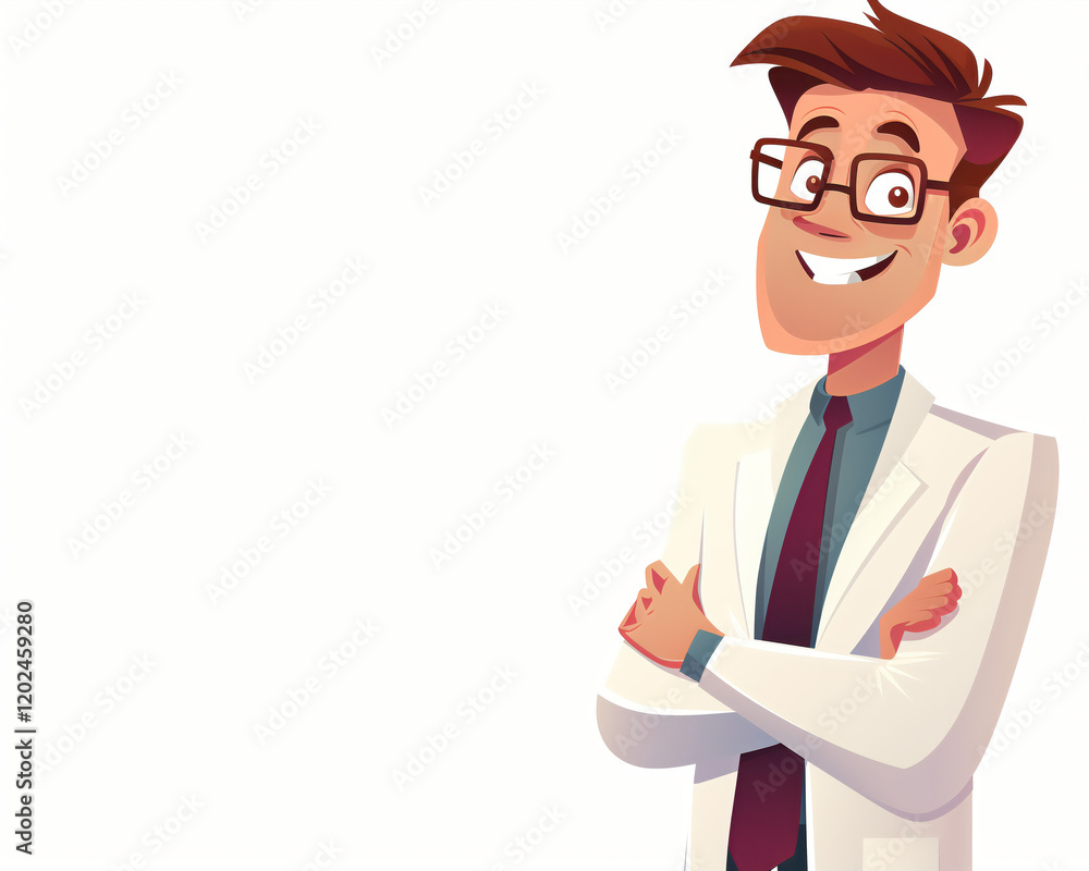 Smiling Cartoon Scientist Illustration in White Lab Coat with Glasses ...