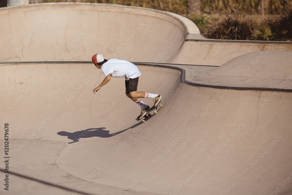Cool skateboarder outdoors - young guy jumping with his skate and ...