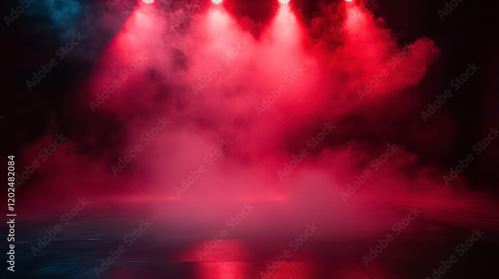 Free stage with lights and smoke, Empty stage with red spotlights ...