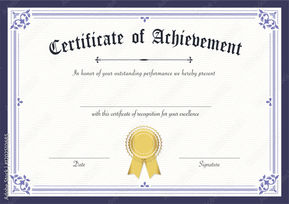 Retro certificate of achievement paper template with gradient gold ...
