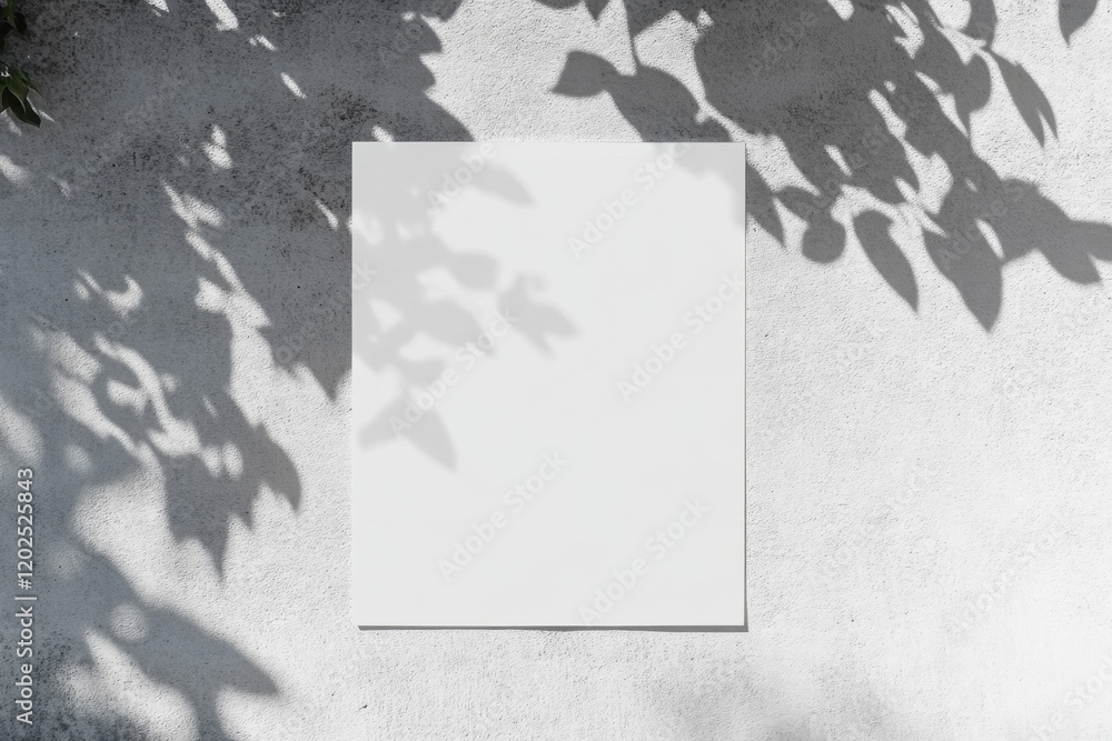 Empty white vertical rectangle poster mockup with soft hawthorn leaves ...