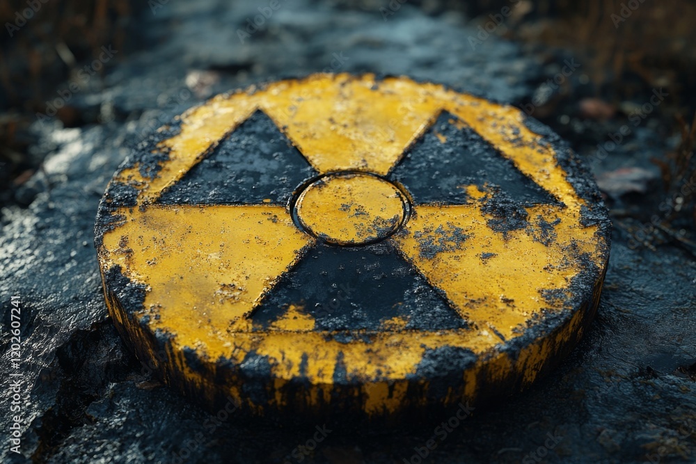 Decaying Radioactive Warning Sign A Close-Up of a Corroded Nuclear ...