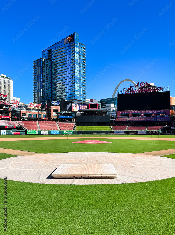 St. Louis, MO - USA: Busch Stadium - Ground level view of the baseball ...