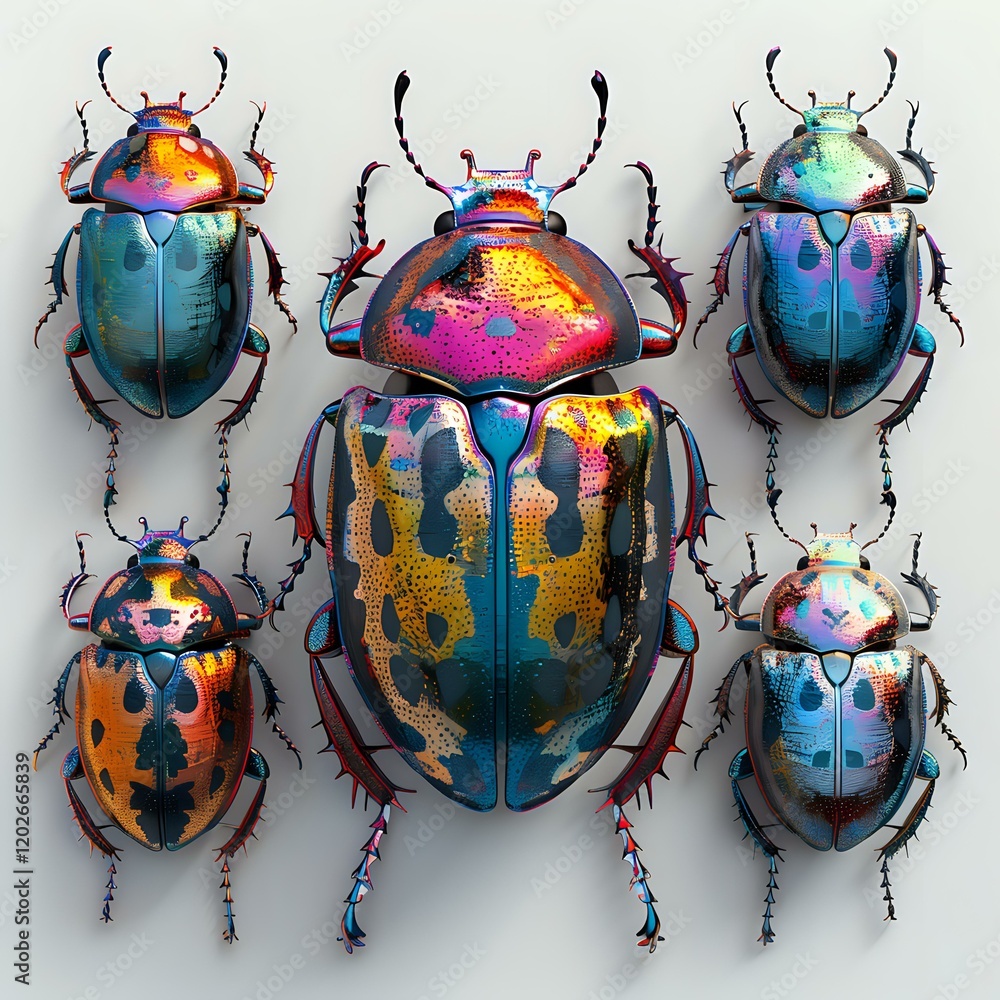 Vibrant metallic beetles collection with iridescent holographic effect ...