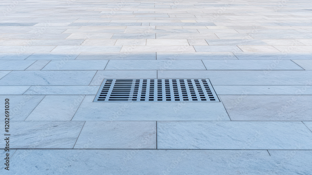 Minimalist drain cover design integrated seamlessly into stone pavement ...