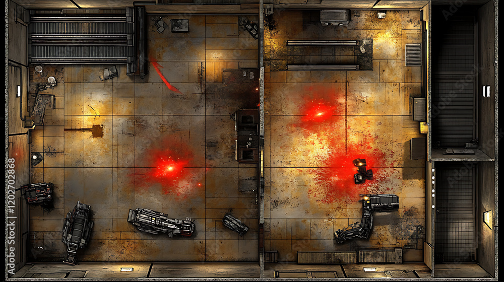 Battle Map Game: Warehouse Combat Top-Down View Stock Illustration ...