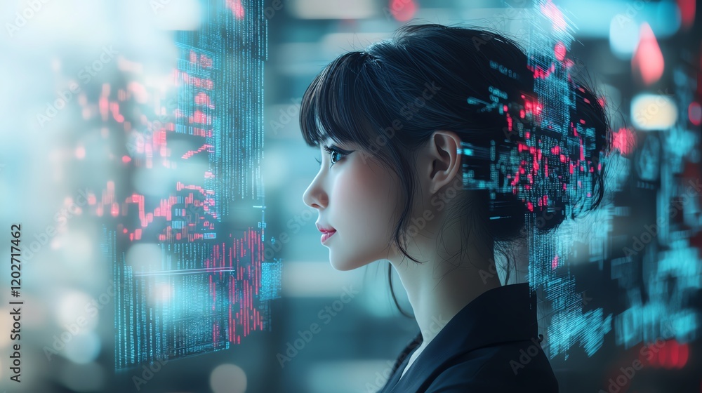 Woman Analyzing Data With Digital Analytics and Visualizations in a ...