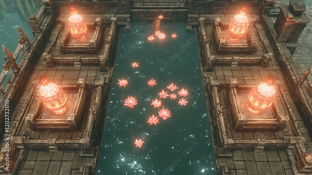 Enchanted Temple Battle Map Game: Top-Down View of Ancient Archi Stock ...