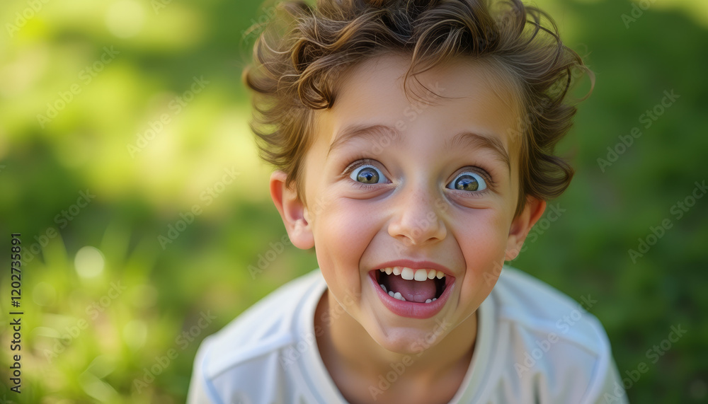 Little Boy with a Goofy Smile Outdoors Stock Photo | Adobe Stock