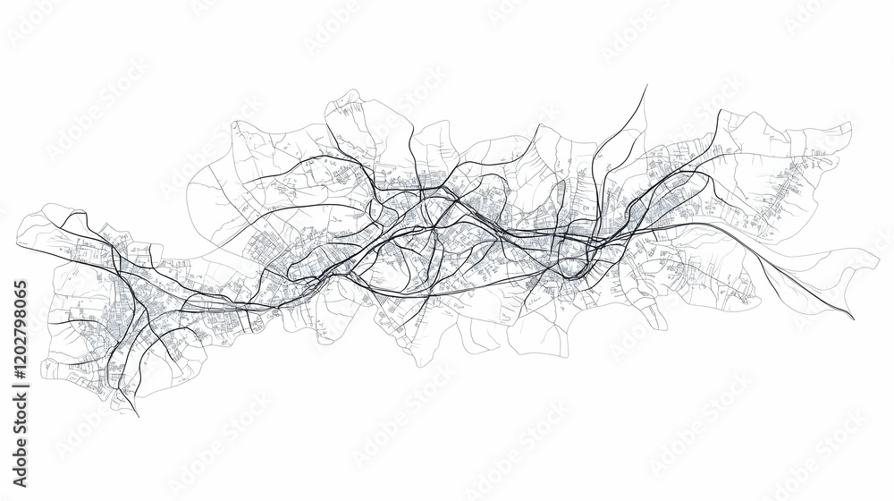City road network map aerial view, urban infrastructure planning design ...