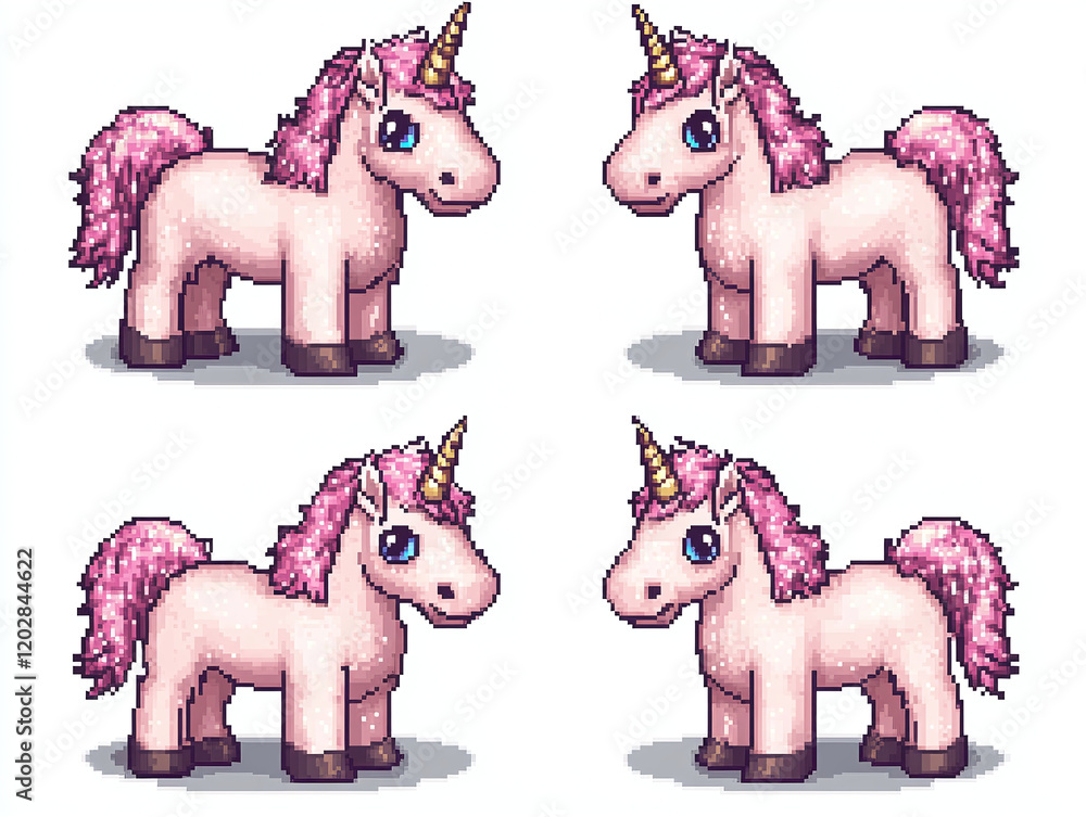 Four Pixel Art Unicorns Stock Illustration | Adobe Stock