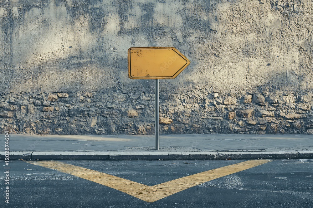 Customizable street signage mockup positioned at a fork in a road ...