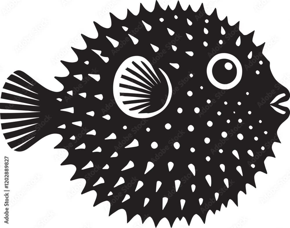 Puffer Fish Silhouette isolated on white background Minimalist blowfish ...