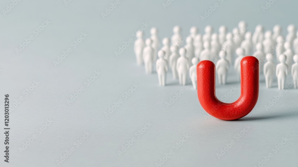 Minimalist Business Strategy Imagery Red Magnet with White Figures on ...