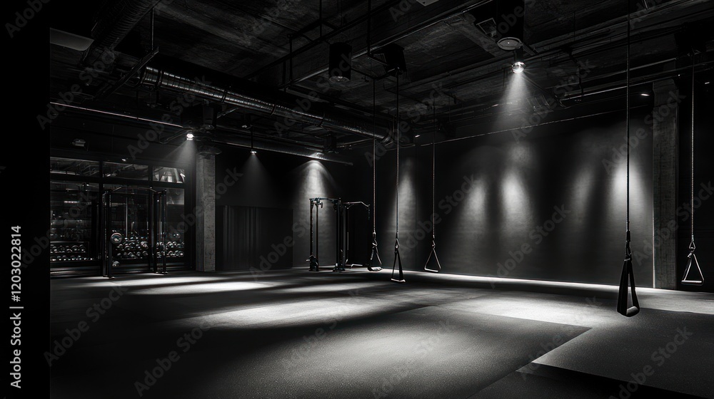 Dark Minimalist Gym Interior Design: Black and White Photography of a ...