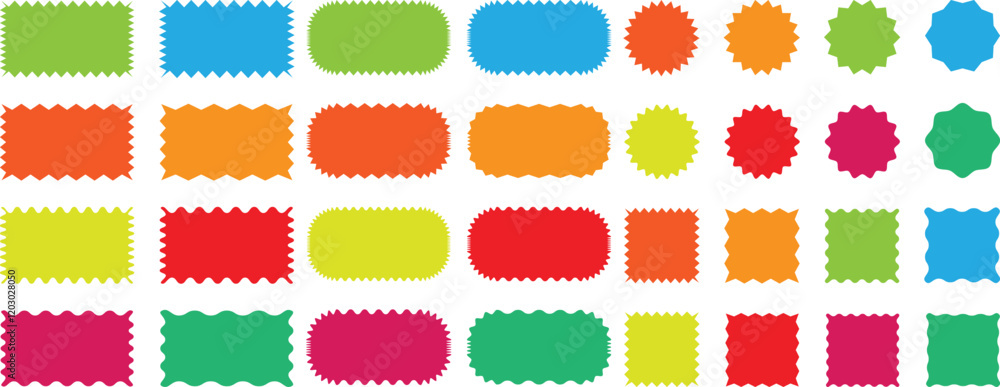 Set of Zigzag and Wavy Geometric Shapes. Vector Rectangle, Circle ...