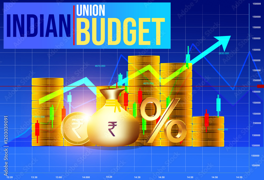 Indian Union Budget, India economy, finance icon, Indian rupee coin ...