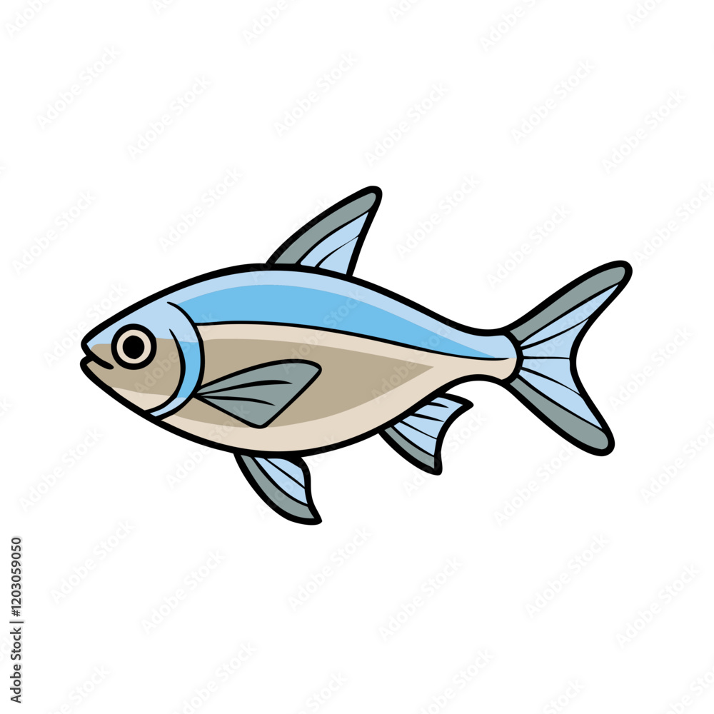 Cartoon illustration of a blue fish, Vector cartoon illustration of a ...