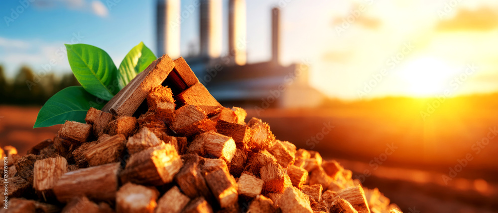 Sustainable biomass collection renewable energy facility wood chip pile ...