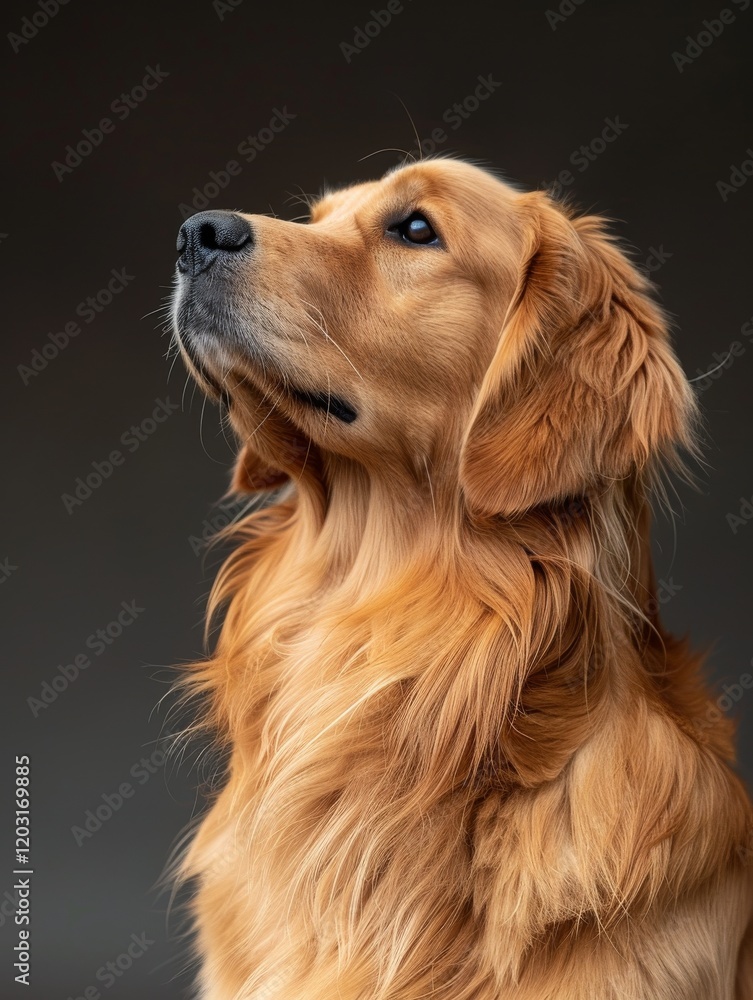 Golden Retriever Sitting Quietly on Solid Color Background, Perfect for ...