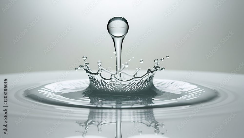 Water droplet drop splash collision dripping pillar reflection ...