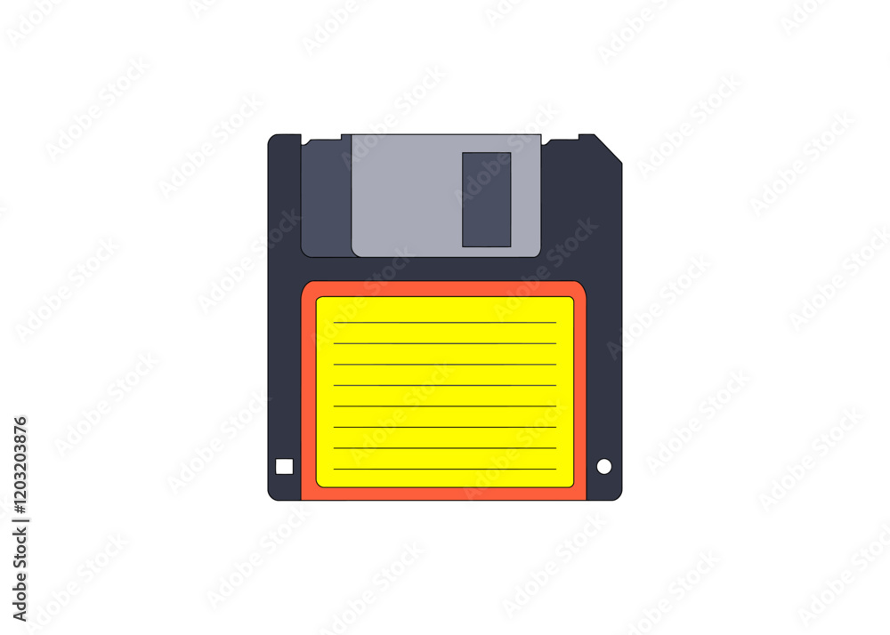 Isolated geometric outline: a floppy disk, retro computer storage ...