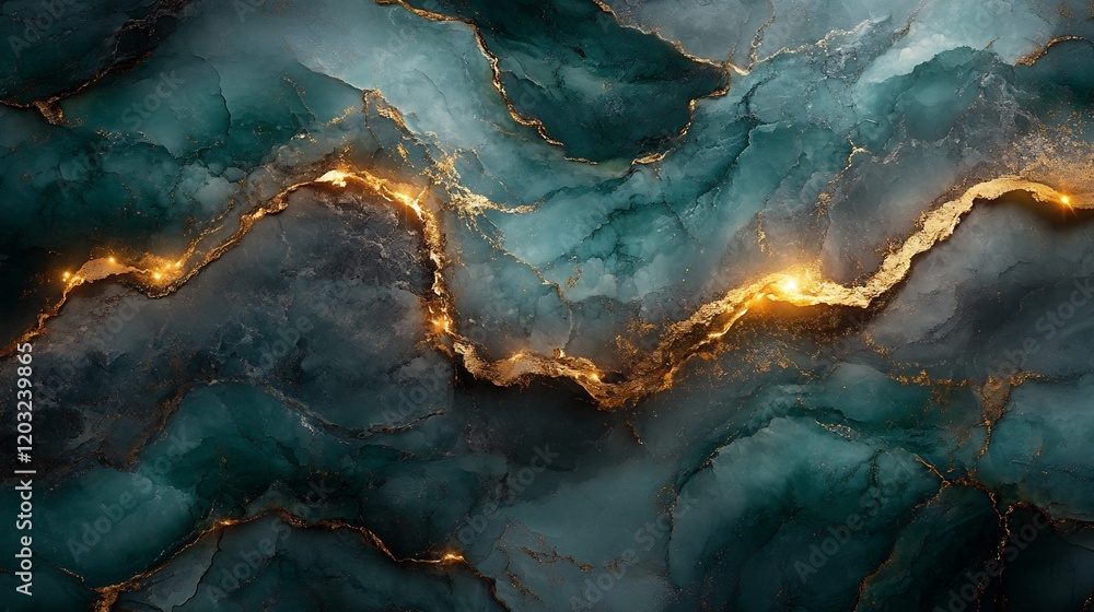 Deep emerald green marble texture with shimmering gold veins The liquid ...