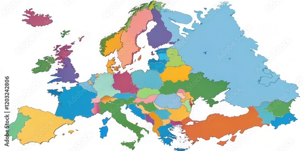 Detailed map of Europe with borders of regions and countries, Map ...