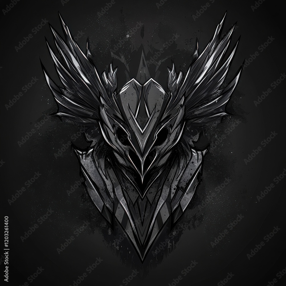 Dark Knight's Helm: A stylized illustration of a winged knight's helmet ...