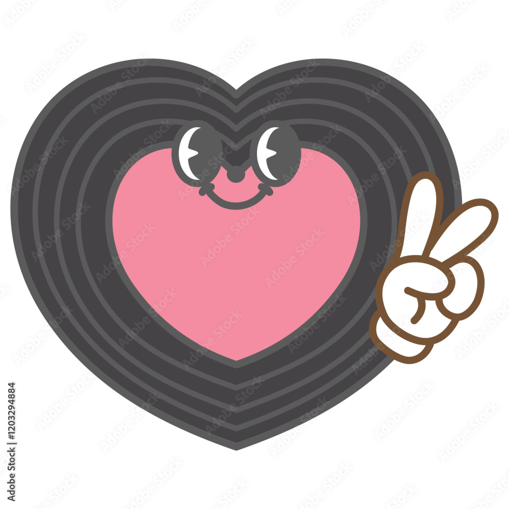 cute kawaii Groovy Retro Heart vinyl record outline cartoon doodle ...