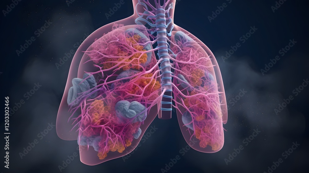 Detailed animated of the human respiratory system highlighting the ...