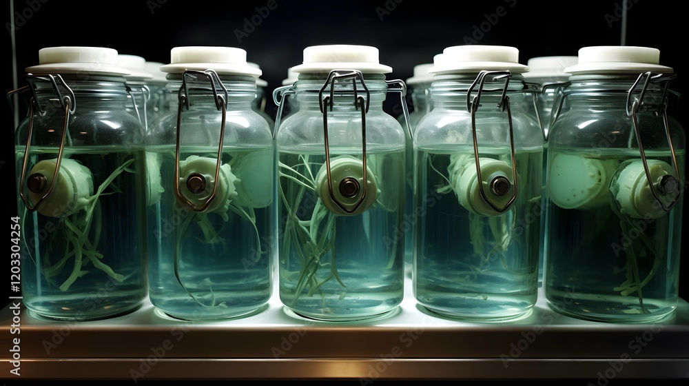 Preserved specimens of the HMPV virus stored in a sterile glass ...