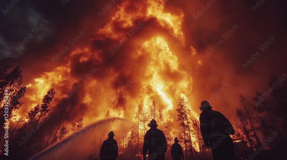 Amidst towering flames and thick smoke, firefighters work tirelessly to ...