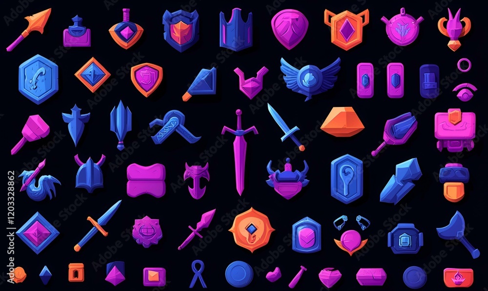Geometric RPG Icon Pattern, a vibrant design influenced by role-playing ...