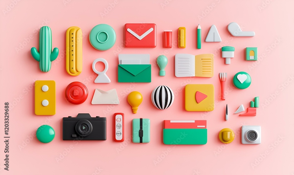 Geometric Design of Remote Learning Icons, vibrant symbols representing ...