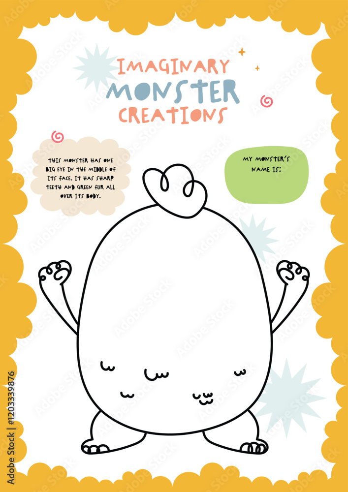 Flat Design Vector Drawing a Monster Funny Character. Fun Printable for ...