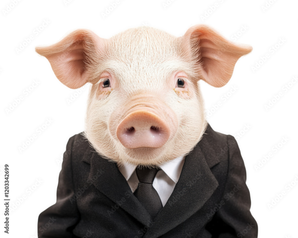 pig wearing suit, isolated on transparency background, exudes humorous ...
